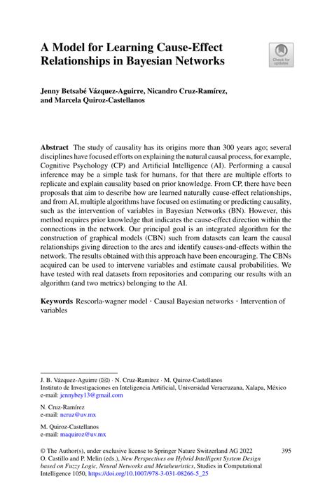 Pdf A Model For Learning Cause Effect Relationships In Bayesian Networks