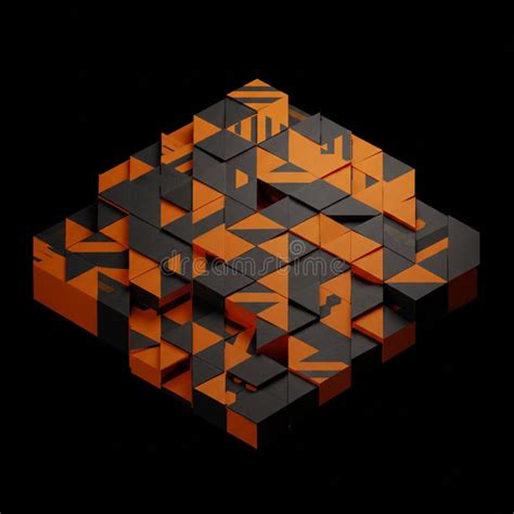 Geometric 3d Structure Composed Of Black And Orange Cubes Arranged In A Stepped Stock