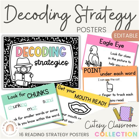 Reading Decoding Strategies Posters Cutesy Classroom Theme Mjll