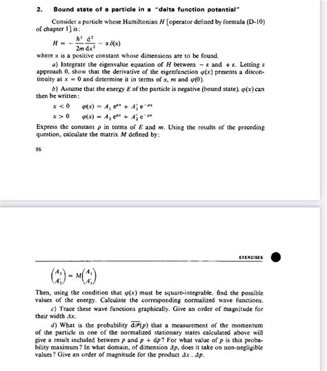 Solved 2 Bound State Of A Particle In A Delta Function