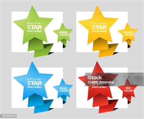 광고 라벨 스티커의 디자인을 위해 흰색에 고립 된 각 종이 접기 스타 연설 거품 세트 판매 배너 텍스트 공간이있는 카탈로그용지 종이접기 별입니다 벡터 가격에 대한 스톡 벡터