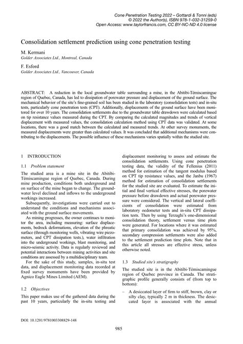 Pdf Consolidation Settlement Prediction Using Cone Penetration Testing