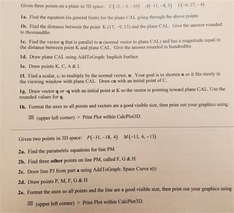Solved Given Three Points On A Plane In D Space Chegg