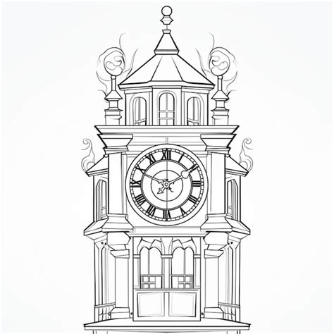 Drawing Of A Clock Tower With A Clock On The Top Generative Ai Premium AI Generated Image