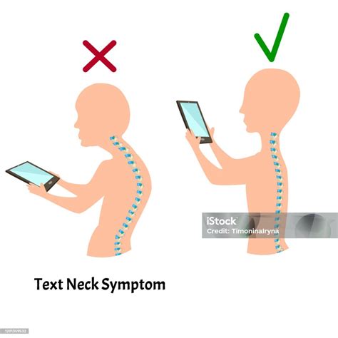 부적절한 자세 증상 텍스트 목 증후군 척추 곡률 척추 후만증 척추 증 척추측만증 관절염 부적절한 자세와 구부리기 인포 그래픽 벡터 그림입니다 건강관리와 의술에 대한 스톡