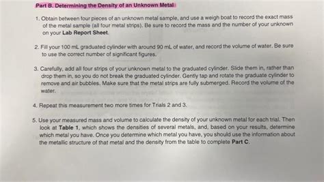 Solved Part B Determining The Density Of An Unknown Metal Chegg
