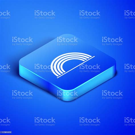 파란색 배경에 격리 된 구름 아이콘이있는 아이소메트릭 레인보우 파란색 사각형 버튼입니다 벡터 일러스트레이션 개념에 대한 스톡 벡터 아트 및 기타 이미지 Istock