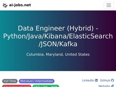 Hiring Data Engineer Hybrid Pythonjavakibanaelasticsearchjson
