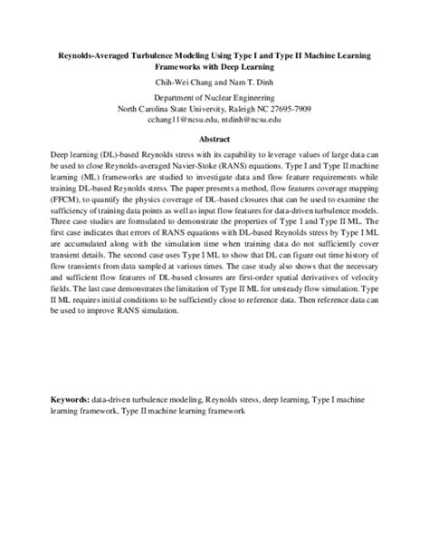 Pdf Reynolds Averaged Turbulence Modeling Using Type I And Type Ii