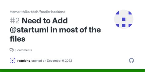 Need To Add Startuml In Most Of The Files · Issue 2 · Hemarithika Techfoodie Backend · Github