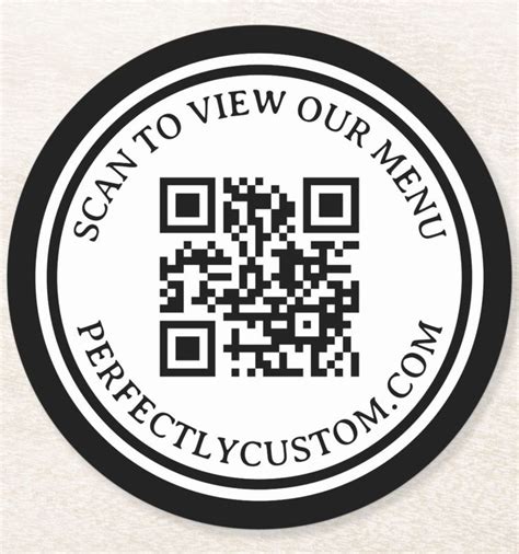 Qr Code Elegant Text View Menu Black Double Border Round Paper Coaster Zazzle Paper Coaster