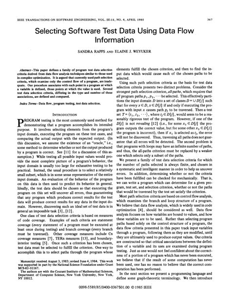 Pdf Selecting Software Test Data Using Data Flow Information
