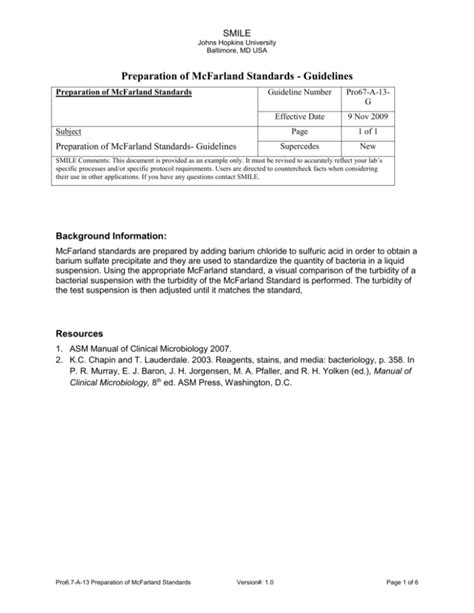 Mcfarland Standards Preparation Sop Microbiology