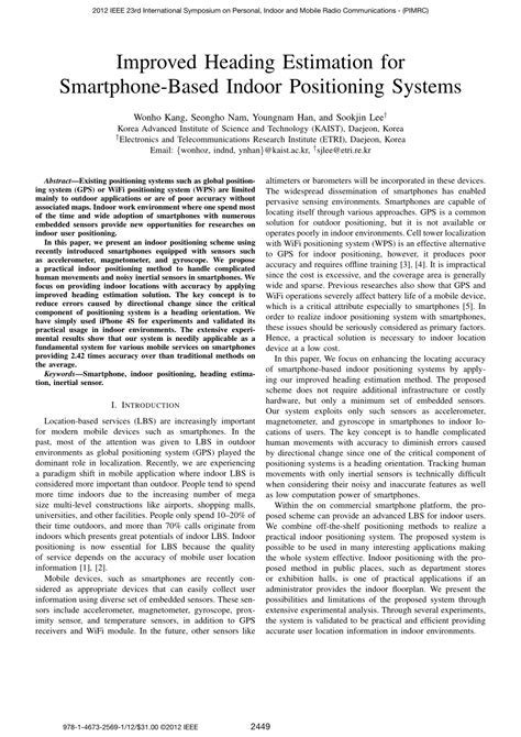 Pdf Improved Heading Estimation For Smartphone Based Indoor Positioning Systems