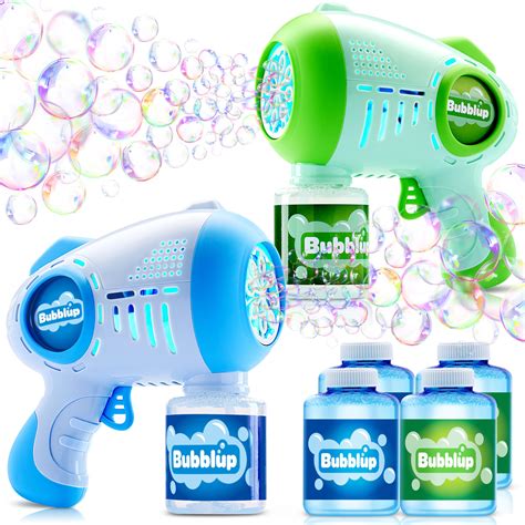 Joyin 2 Packs Bubble Guns With 4 Bottles Bubble Solution 10 Holes Light Up