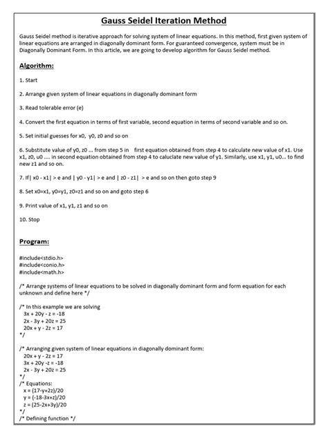 11 Gauss Seidel Iteration Method Pdf Algorithms Algebra