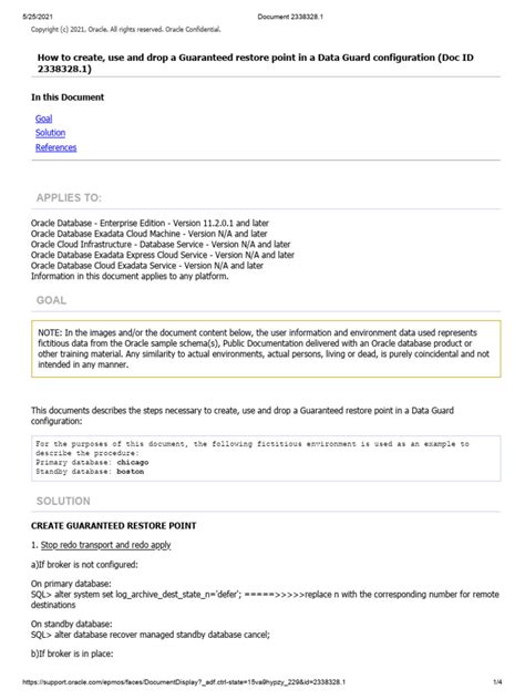 How To Create Use And Drop A Guaranteed Restore Point In A Data Guard Configuration Pdf