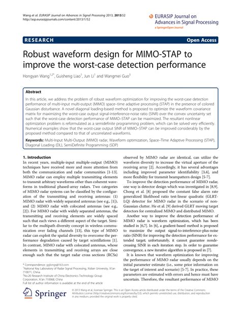 Pdf Robust Waveform Design For Mimo Stap To Improve The Worst Case