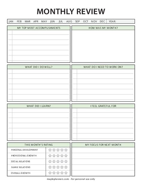Free Printable Monthly Reflection Template