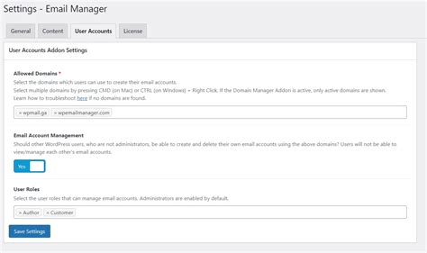 User Accounts Settings Wp Email Manager