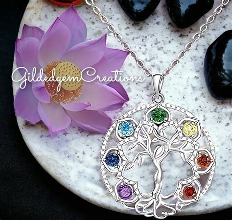 Seven Chakras Tree Of Life Pendant Healing Necklace Etsy