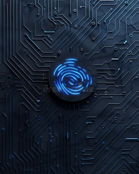 Electric Blue Glowing Fingerprint Minimalist Biometric Security Scan Stock Illustration