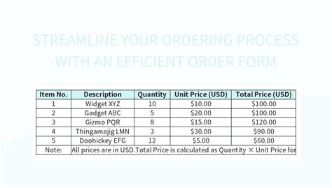 Streamline Your Ordering Process With A Simple Order Form Excel