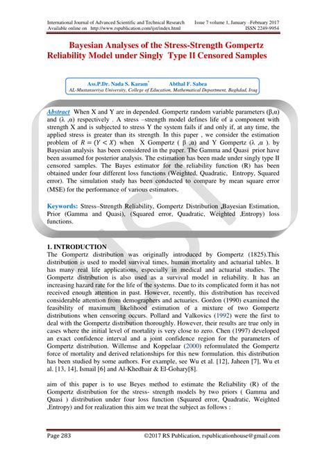 Pdf Bayesian Analyses Of The Stress Strength Gompertz Reliability Model Under Singly Type