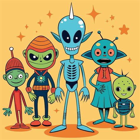 Handdrawn Cartoon Alien Characters Premium Ai Generated Vector