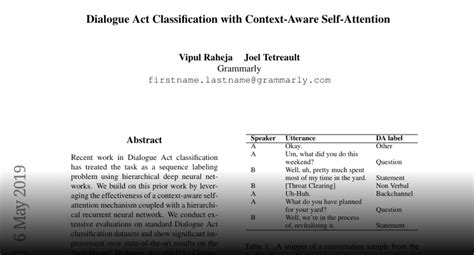Paper Page Dialogue Act Classification With Context Aware Self Attention