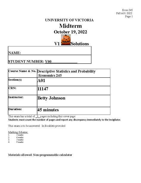 Midterm Fall V1 2022 Solutions Fall A01 2022 Page 1 University Of Victoria Midterm October 19
