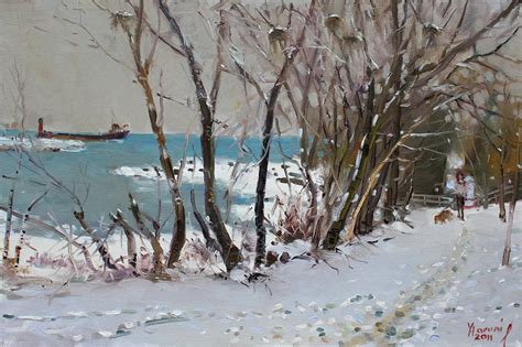 Naked Trees By The Lake Shore Painting By Ylli Haruni Pixels