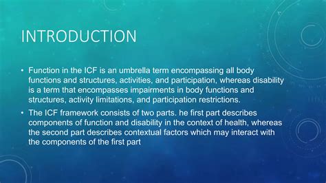 International Classification Of Function Disability And Health Icf Pptx
