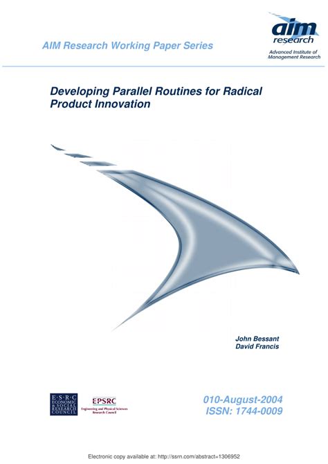 Pdf Developing Parallel Routines For Radical Product Innovation