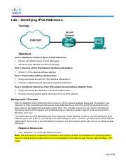 Lab Identifying IPv Addresses Docx Lab Identifying IPv Addresses Topology