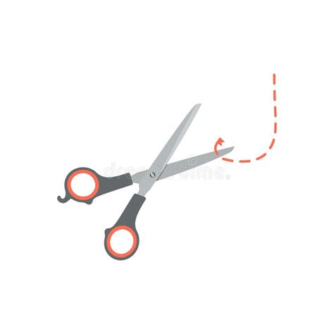 Black And Grey Scissors Cutting Red Dashed Line In Minimal Flat Design Vector Illustration Stock