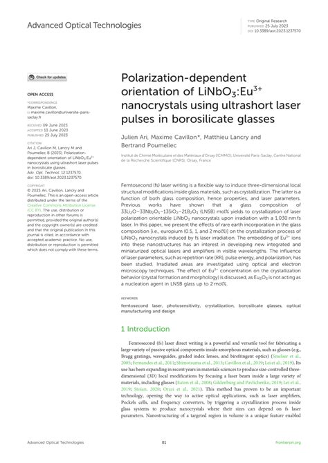 Pdf Polarization Dependent Orientation Of Linbo3 Eu3 Nanocrystals Using Ultrashort Laser