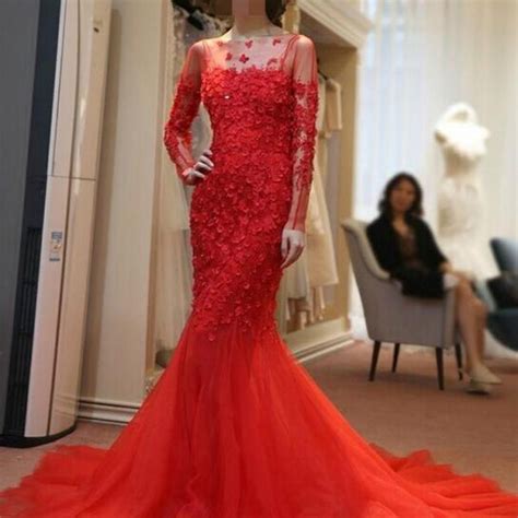 Luxurious Flowers Tulle Red Bridal Wedding Dress Bride Gown Formal Ball