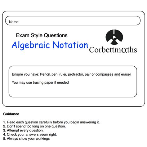 Algebraic Notation Practice Questions Corbettmaths