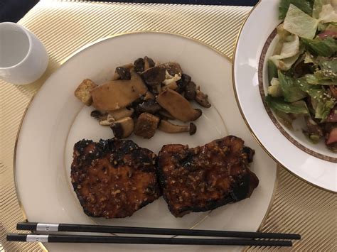 Korean Pork Chops Mushroom Toban Yaki Salad With Sesame Dressing And Sake R Tonightsdinner