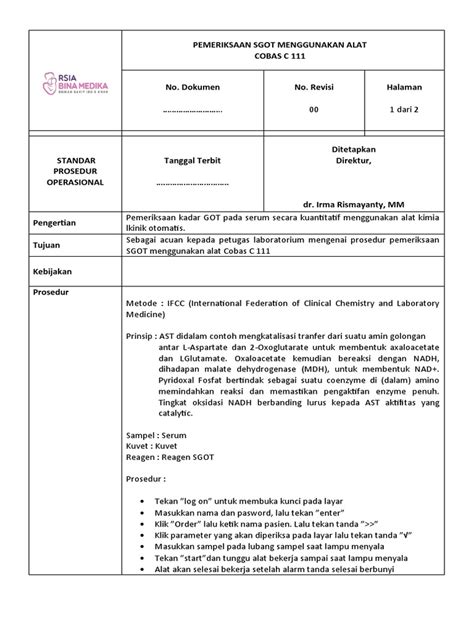 Pemeriksaan Sgot Menggunakan Alat Cobas C 111 Pdf