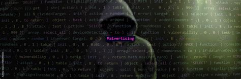cyber attack malvertising text in foreground screen anonymous hacker