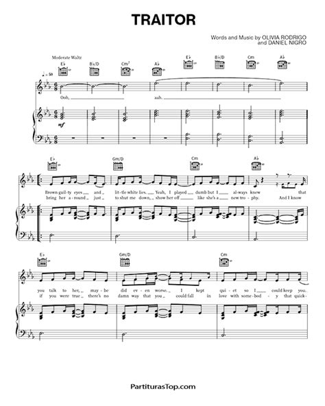 Traitor Partitura Piano Olivia Rodrigo ♪ Partituras Top