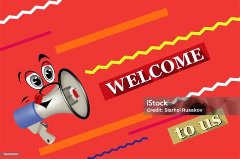 빨간색 배경에 재미있는 메가 폰 얼굴로 벡터 현실 3d 디자인 템플릿 배너 웹 스피커의 기호입니다 공지 사항 주의의 개념 개념에 대한 스톡 벡터 아트 및 기타 이미지