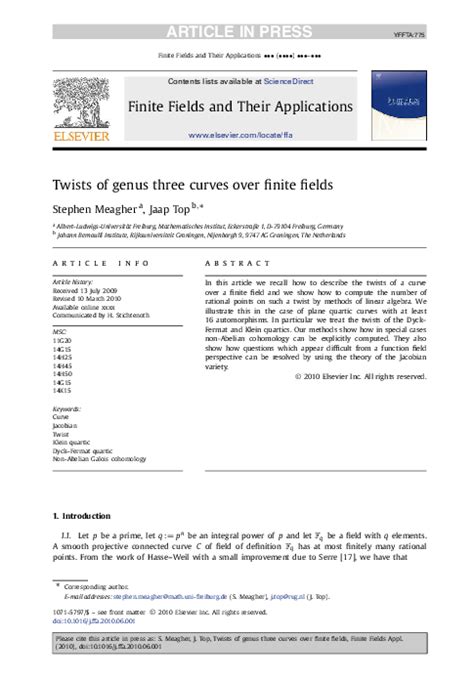 Pdf Twists Of Genus Three Curves Over Finite Fields