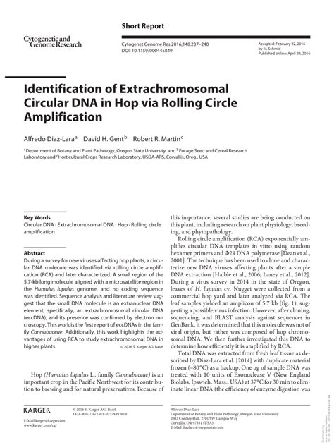 Pdf Identification Of Extrachromosomal Circular Dna In Hop Via