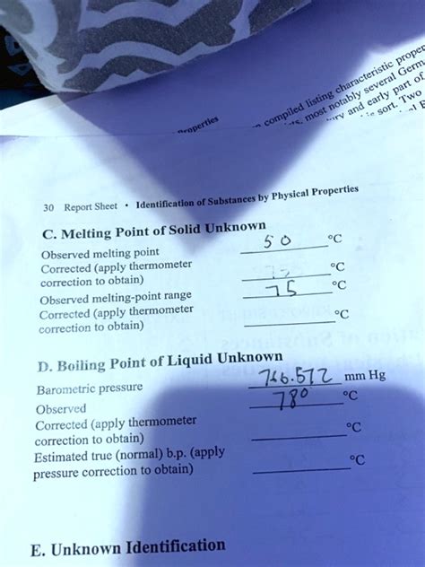 Solved Froperties Identification 0 Substances By Physical Report Sheet C Melting Point Of