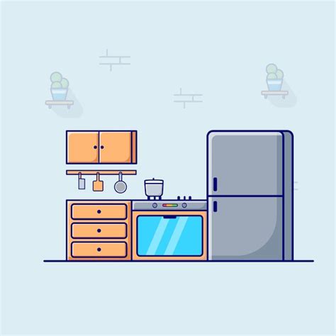 주방 세트 가구 벡터 일러스트 플랫 아이콘 프리미엄 벡터