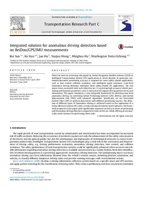 Pdf Integrated Solution For Anomalous Driving Detection Based On Beidougpsimu Measurements