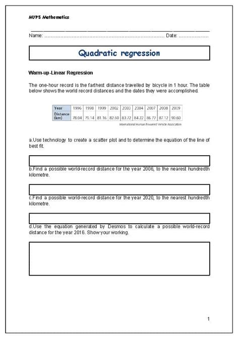 Quadratic Regression Using Desmos Graphing Worksheet By Alfred Made It